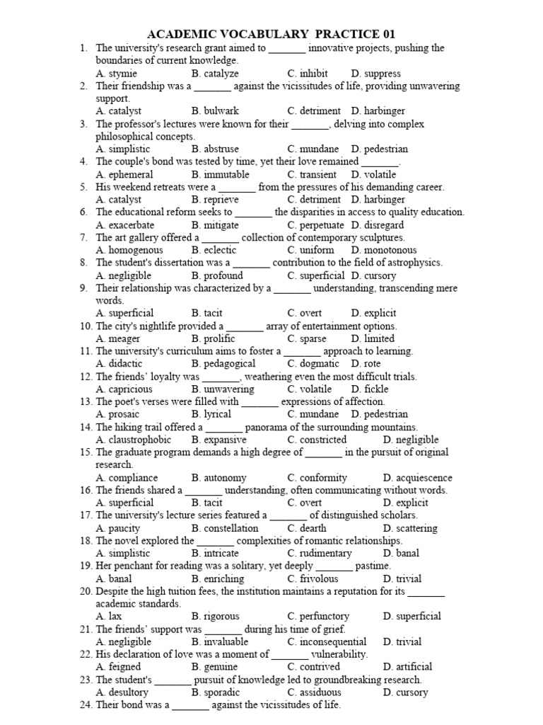 ACADEMIC VOCABULARY PRACTICE 01 | PDF | Learning | Intelligence