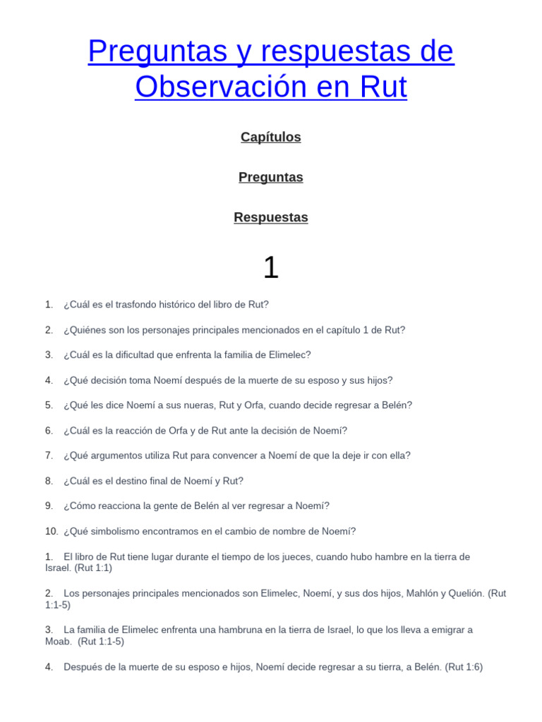 Preguntas y Respuestas II DEL LIBRO de RUTH | PDF | Libro de rut | Rut (figura bíblica)