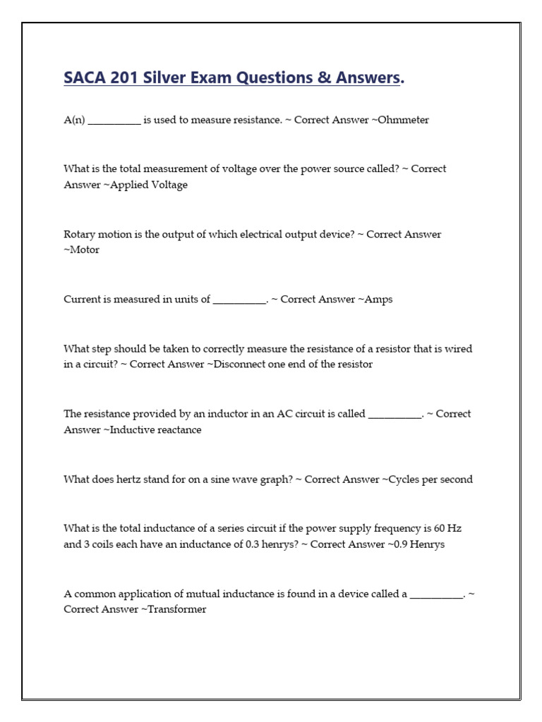 SACA 201 Silver Exam Questions | PDF | Inductor | Electrical Network