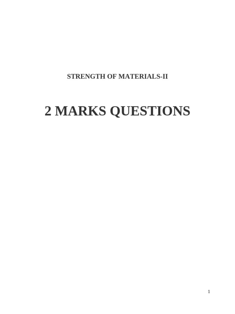 2 Marks Question Bank On SOM-II 2016 | PDF | Bending | Young's Modulus