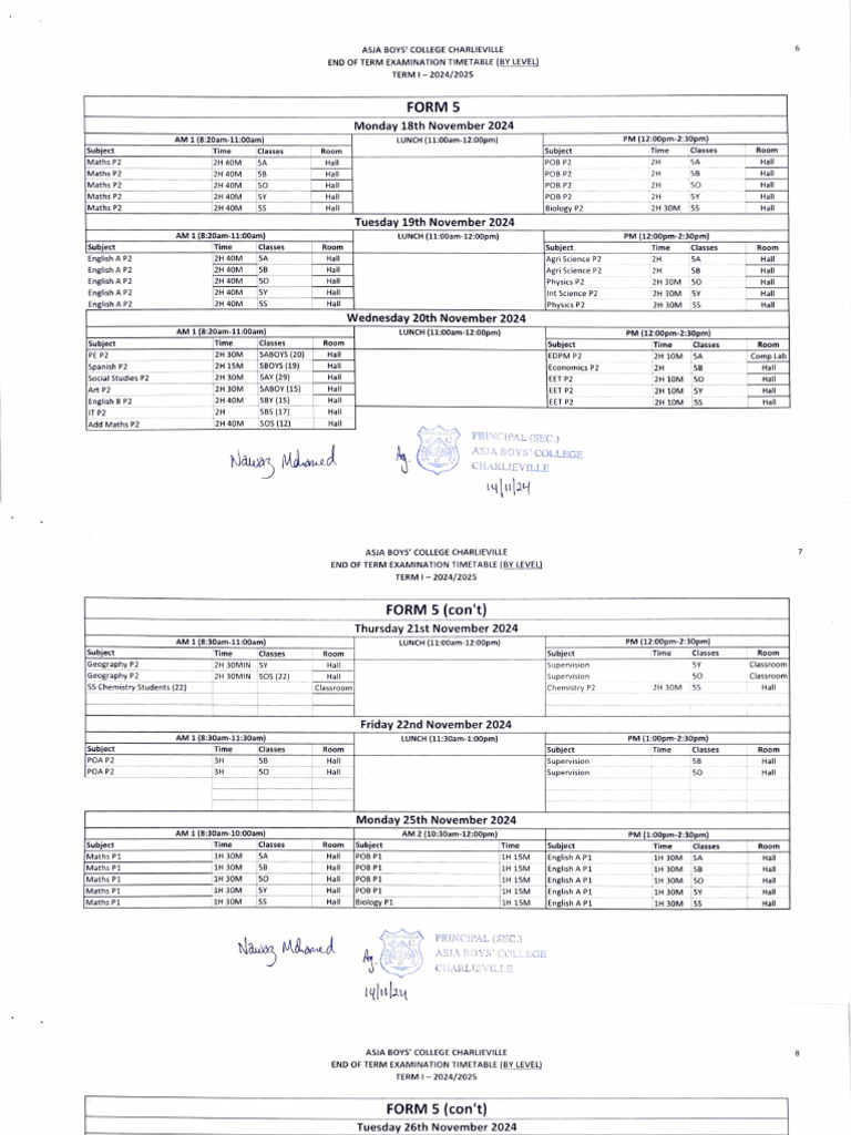 Form 5 Exam Timetable 2024/2025 | PDF | Science