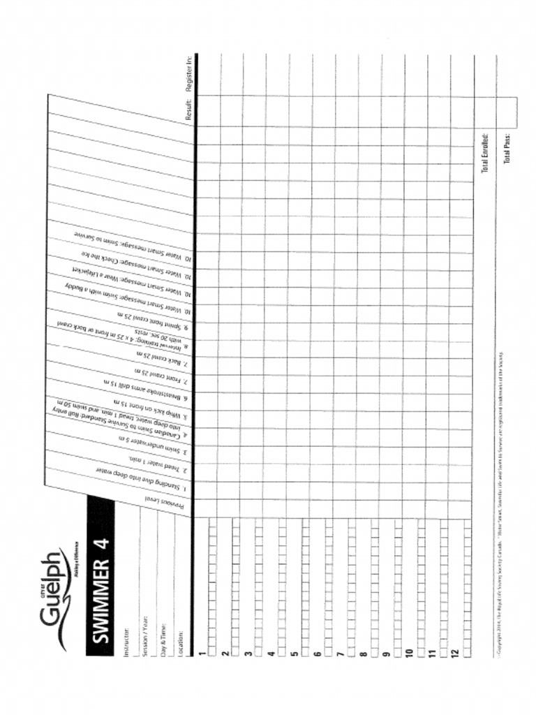 Swimmer 4 Test Sheet | PDF