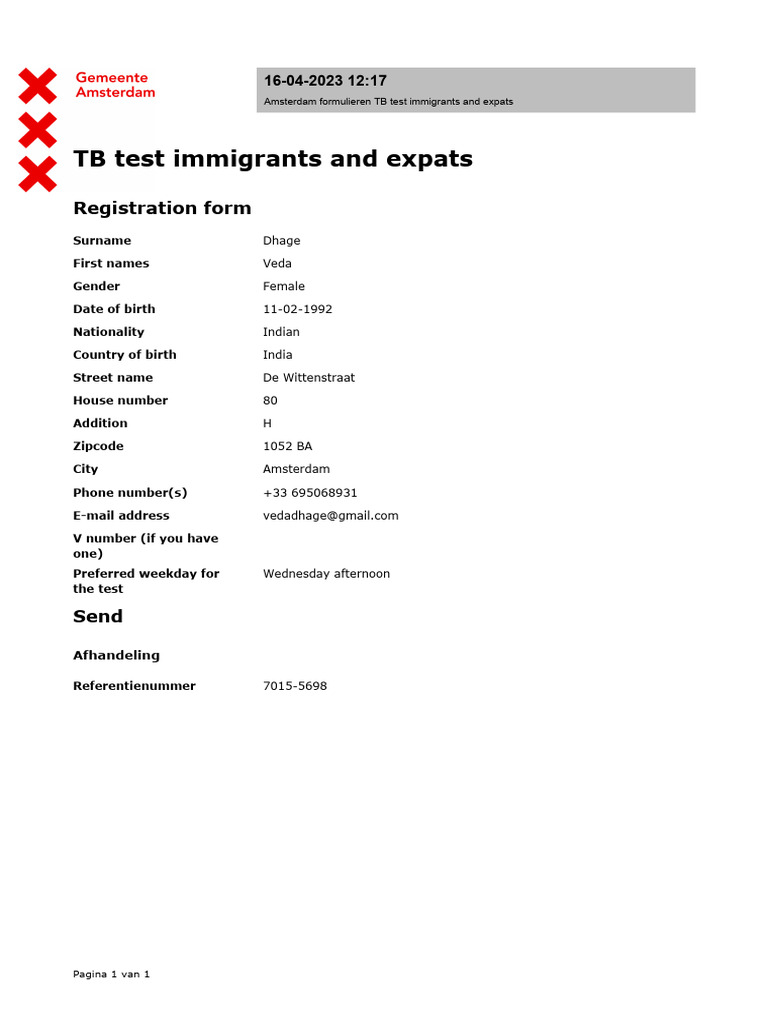 TB Test Registration for Expats in Amsterdam | PDF