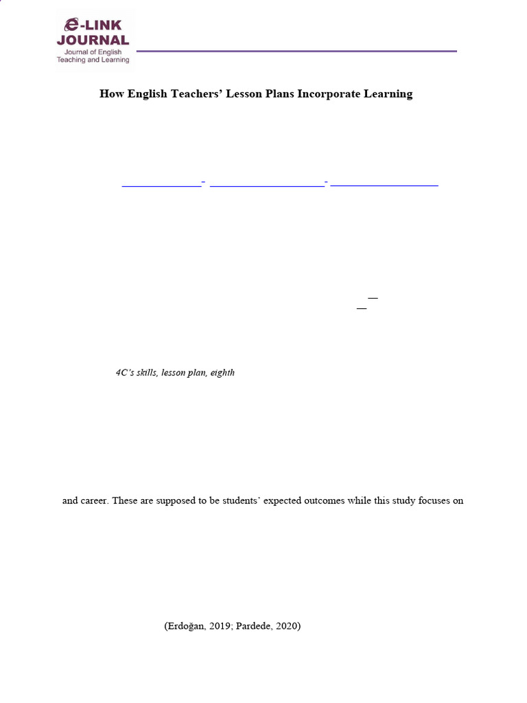 Incorporating 4Cs in English Lesson Plans | PDF | Lesson Plan ...