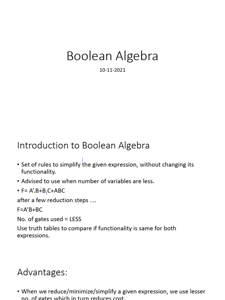 Introduction to Boolean Algebra Basics | PDF | Boolean Algebra ...