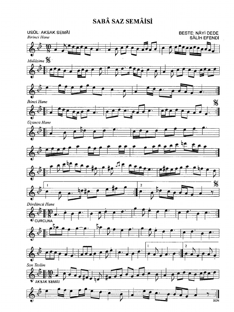 Saz Semaisi - Salih Efendi (Neyzen#Dede) - Saba - v1 | PDF