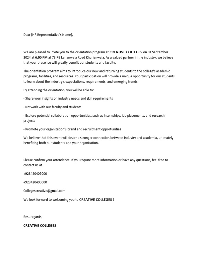 ORIENTATION LETTER | PDF