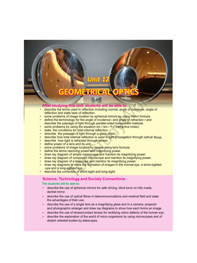 Physics Class 10th CH 12 | PDF | Optics | Reflection (Physics)