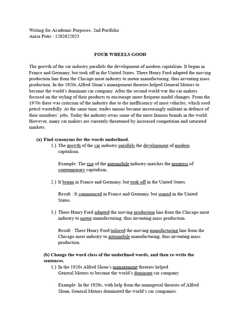 Writing For Academic Purposes - 2nd Portfolio | PDF | Car | Automotive ...