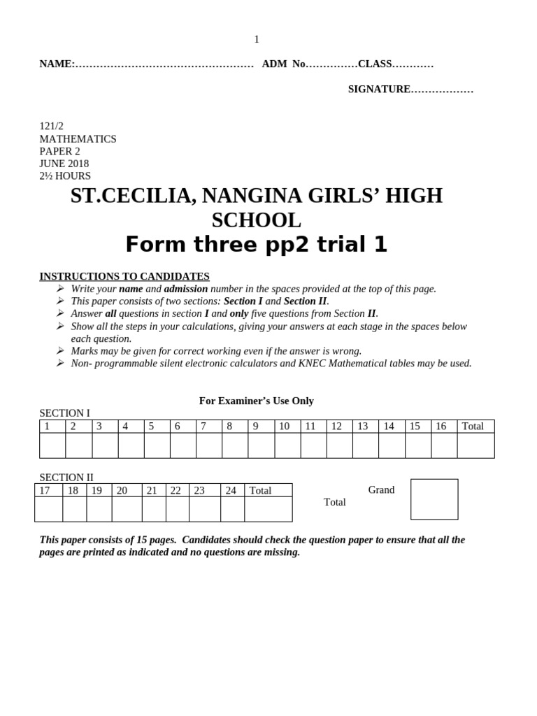 form 3 pp2 term 1 | PDF | Circle