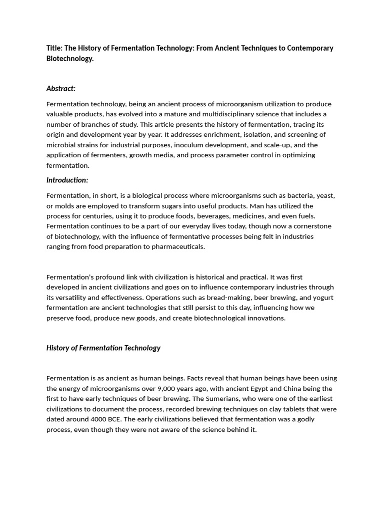 Evolution of Fermentation Technology | PDF | Fermentation | Microorganism