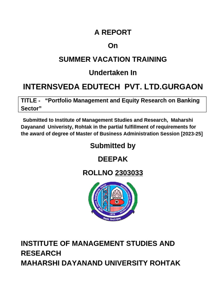 Internship Report Internsveda Finance | PDF | Organizational Structure ...
