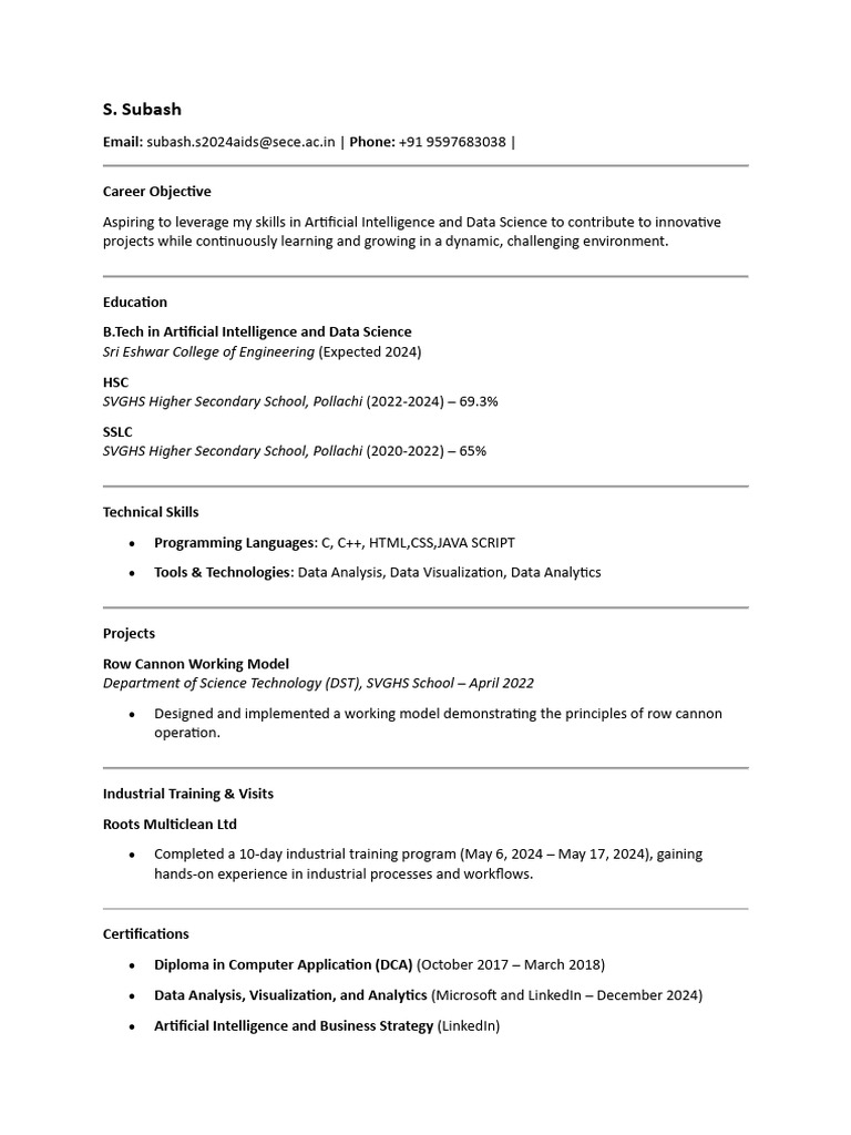 Subash Office Resume | PDF