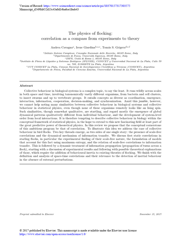 The Physics of Flocking Correlation as a Compass From Experiments to Theory | PDF | Physics ...