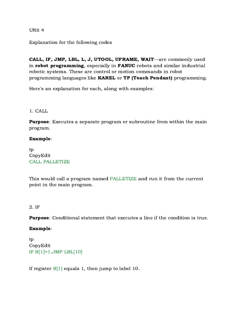 FANUC Robot Programming Commands Explained | PDF | Programmable Logic ...