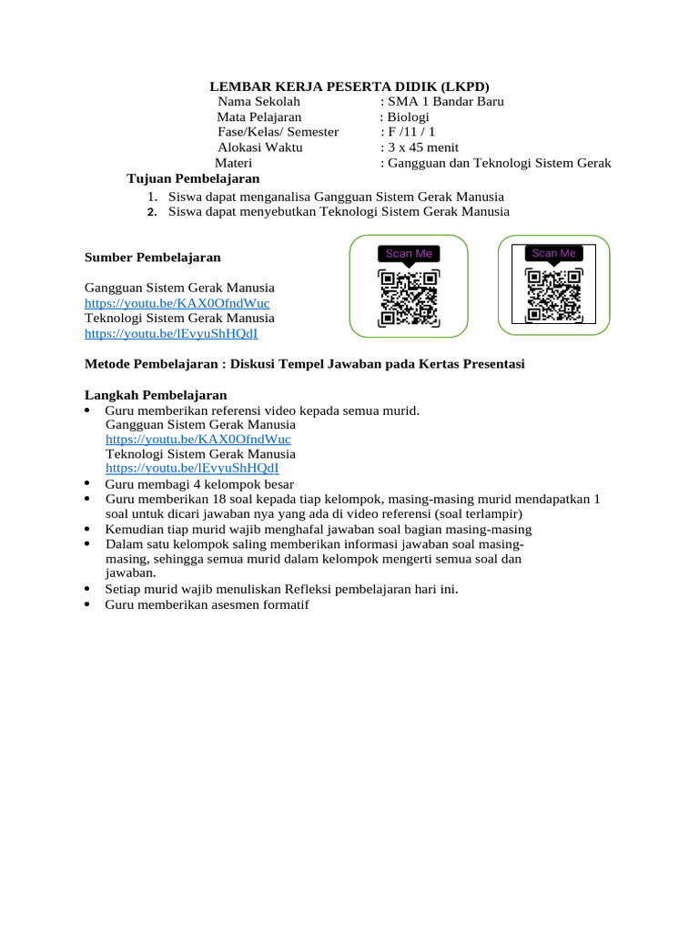 LKPD Sistem Gerak | PDF