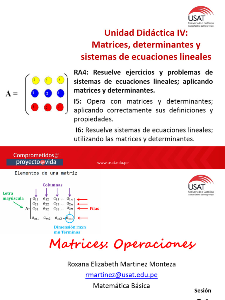 Sesión 01 - Operaciones Con Matrices | PDF | Matriz (Matemáticas) | Determinante