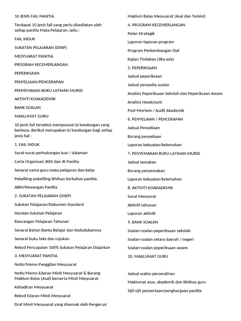 10 Jenis Fail Panitia | PDF
