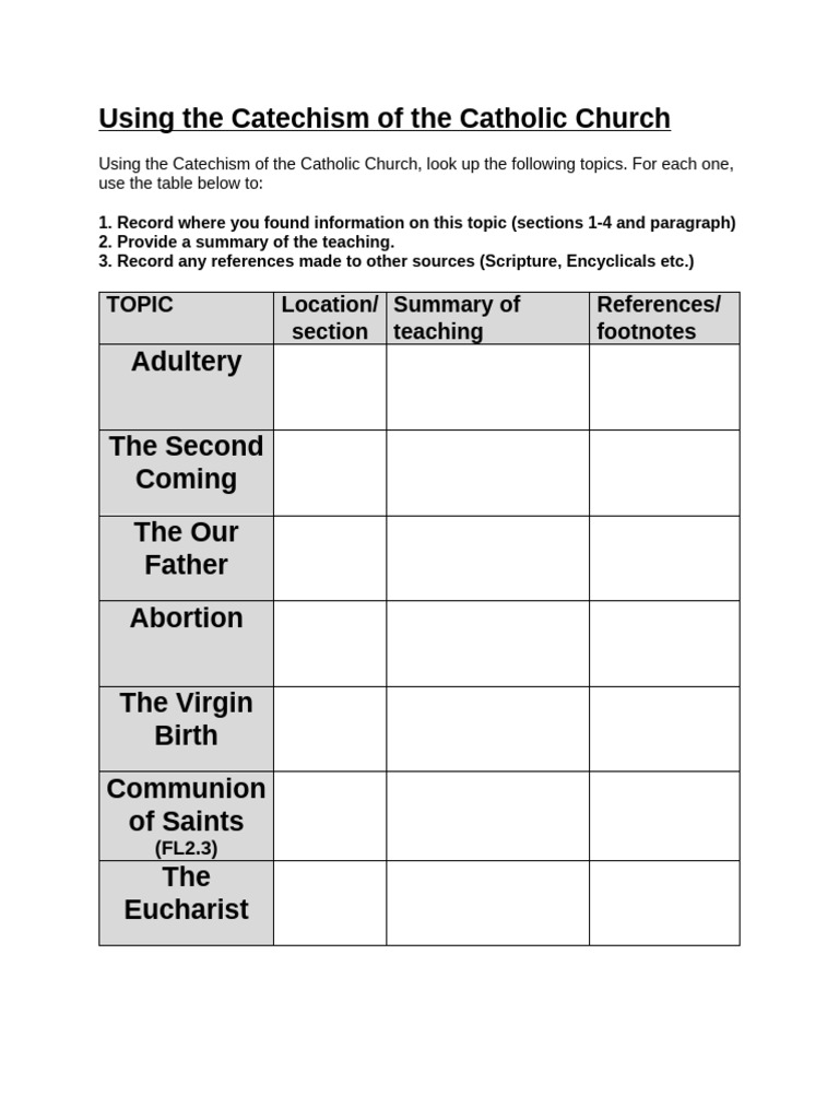 01b Using The Catechism Worksheet | PDF