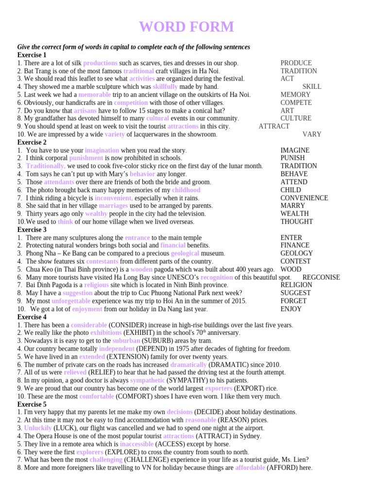 Word Form Exercises for Language Skills | PDF | Curiosity