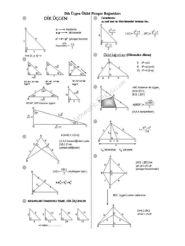 Dik - Ucgen - Oklid - Pisagor Formulleri | PDF