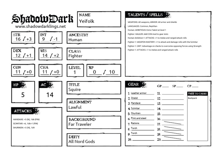 Yeifolk Human Fighter Character Sheet | PDF