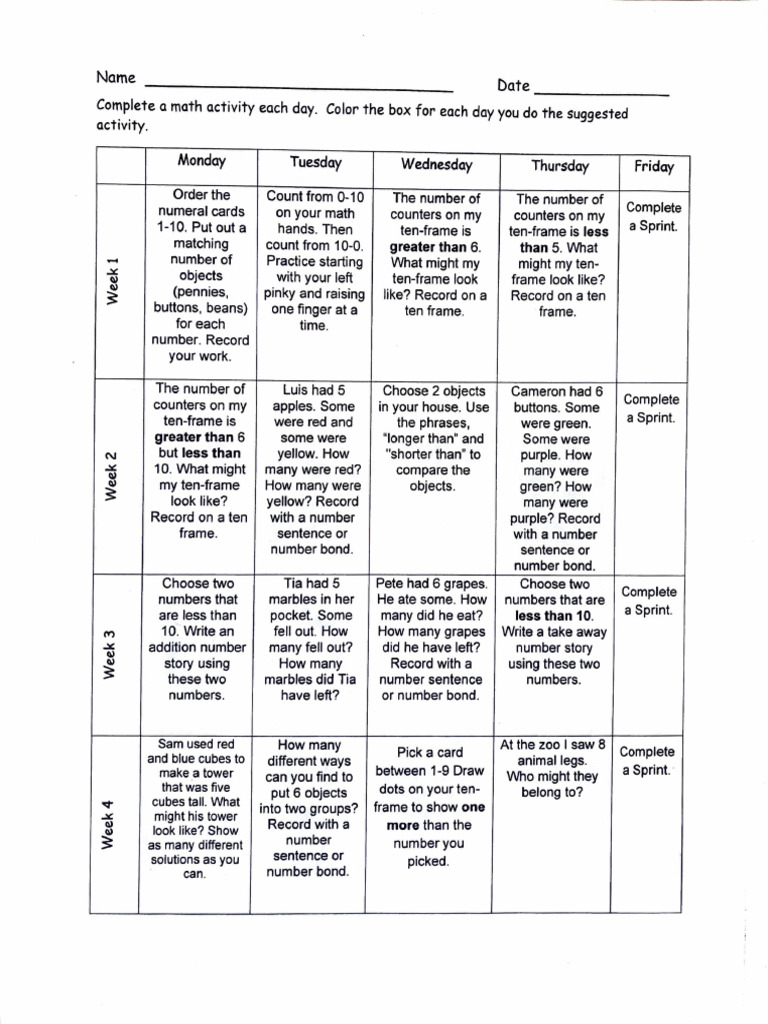 Kindergarten Summer Math Challenge Updated 2024 | PDF