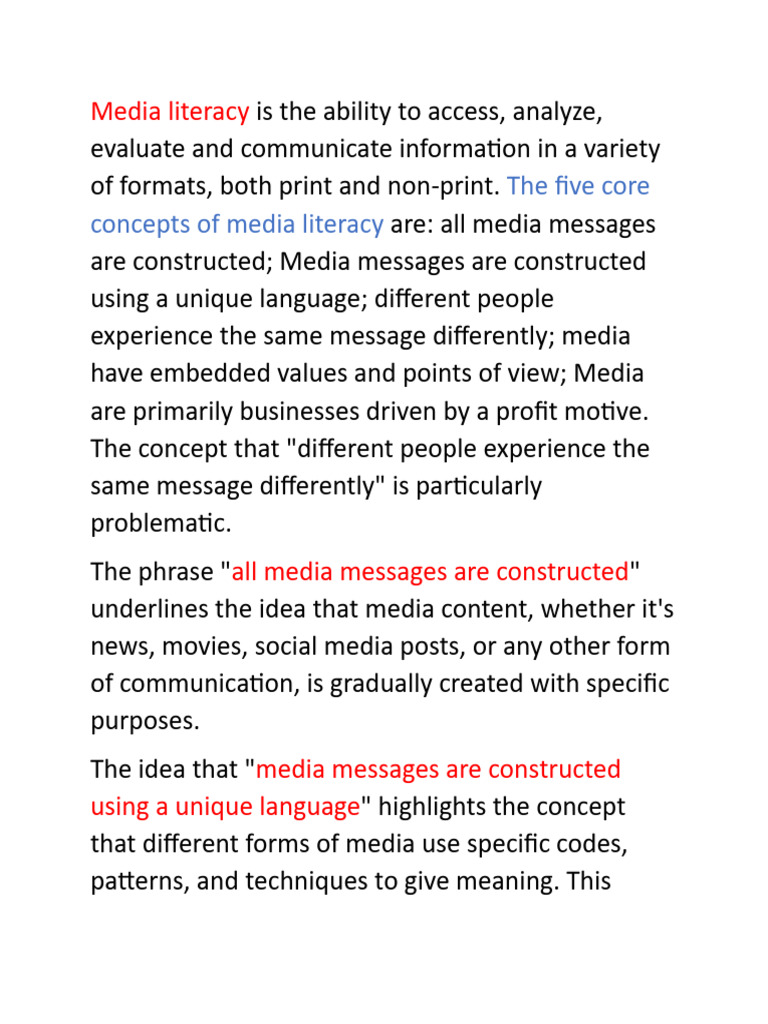 Understanding Media Literacy Concepts | PDF