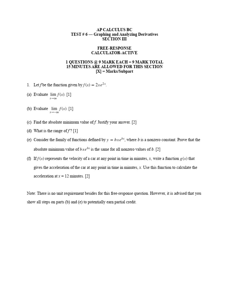 AP Calc BC Test 6 FRQ Section | PDF | Derivative | Function (Mathematics)