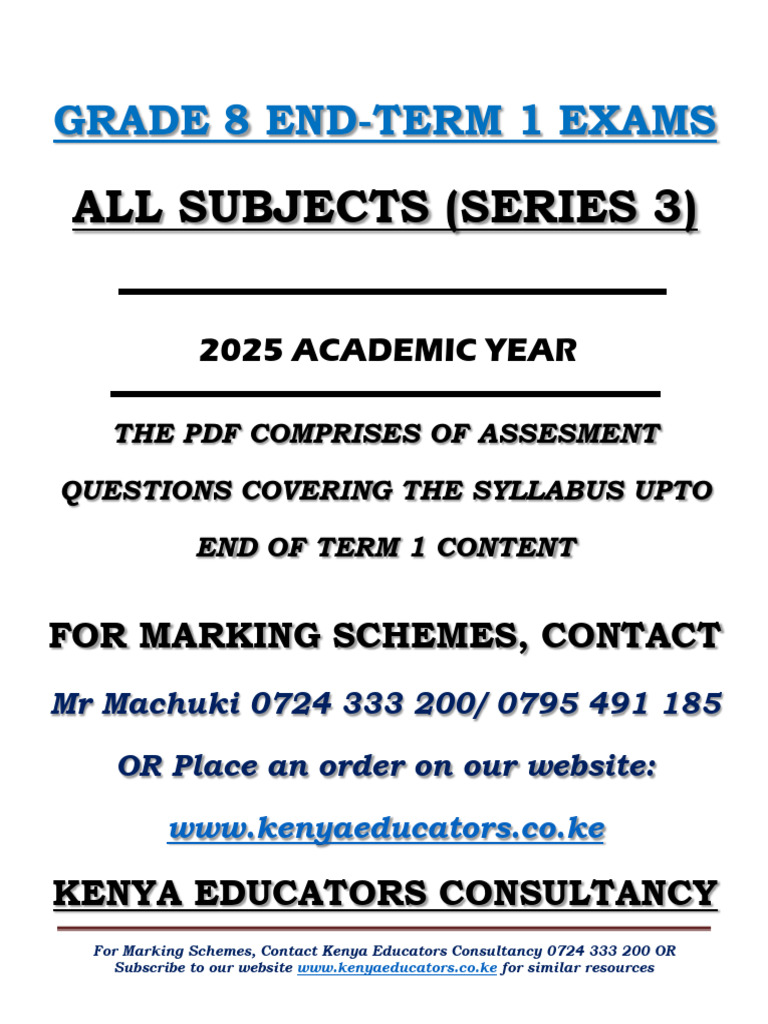 Grade 8 JSS Endterm 1 S3 Exams | PDF