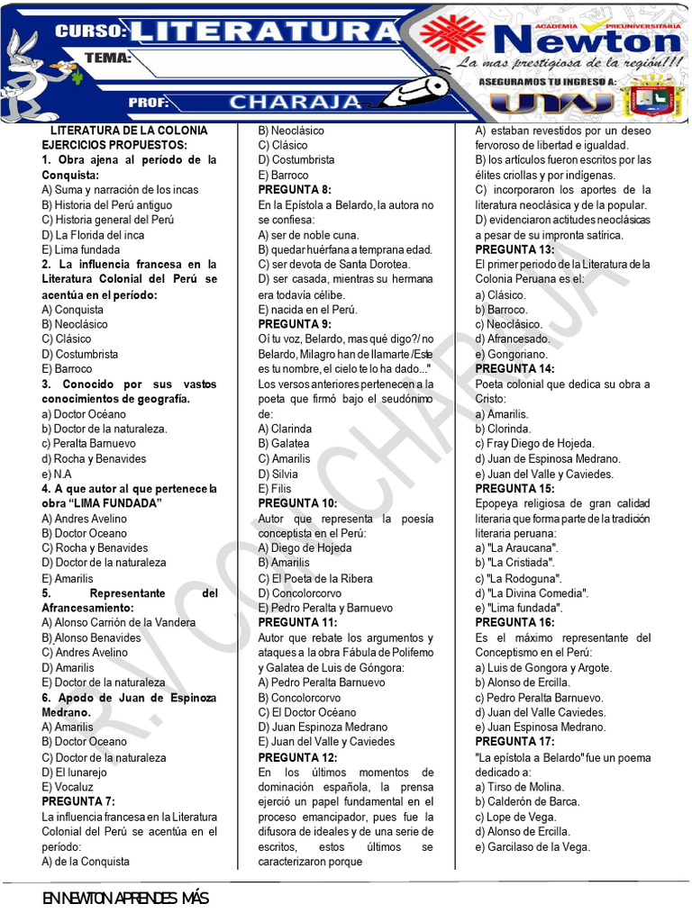 Ejerci Lit Colonia Alum | PDF | Perú | Literatura española