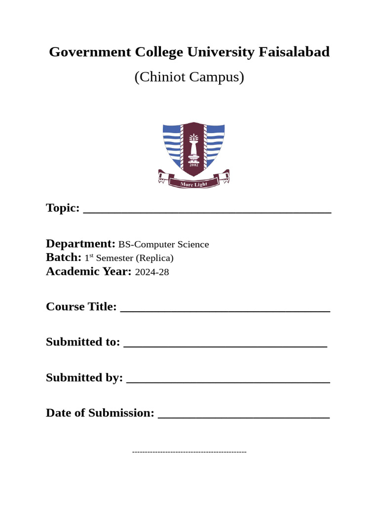 Assignment Front Page Sample For Gcuf Chiniot Students | PDF