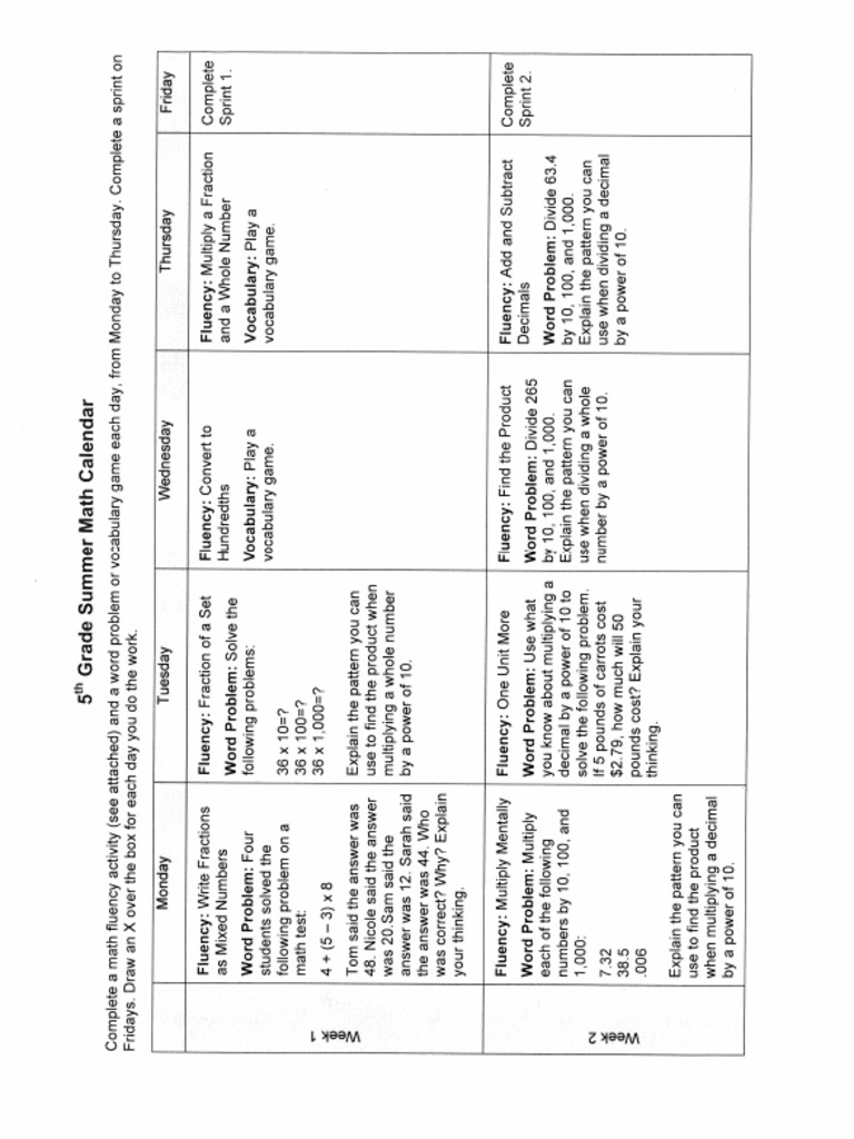 5th Grade Summer Math Challenge | PDF