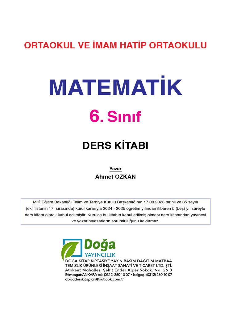 6 - Matematik - Ders Kitabı - Doğa Yayıncılık (1) | PDF