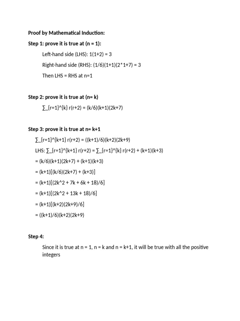 Proof by Mathematical Induction | PDF