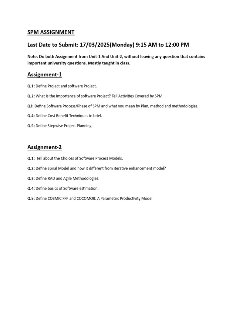 SPM Assignment 1 and 2 | PDF