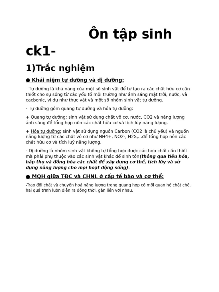 Ôn tập sinh ck1 | PDF