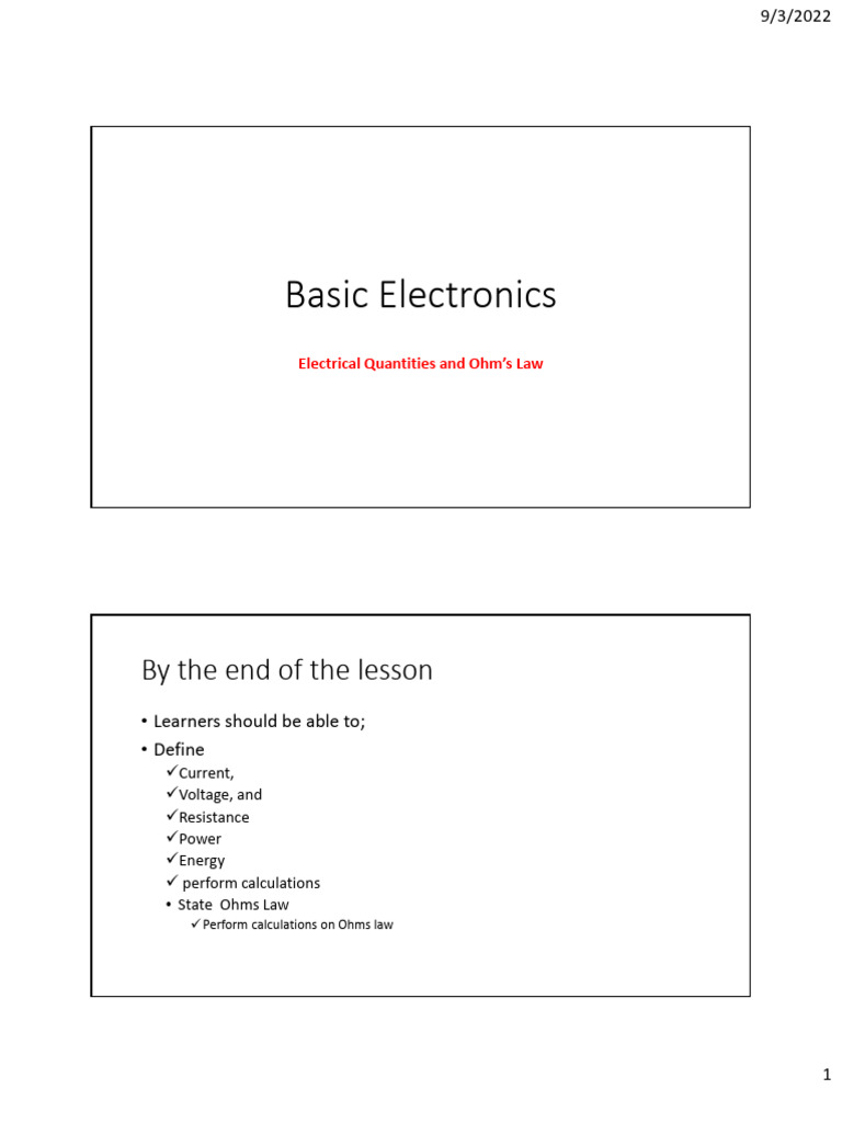 1.0 Basic Electrical Quantities | PDF | Voltage | Electric Current