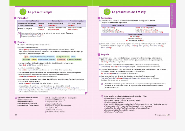 Présent simple et be+ing en anglais | PDF | Verbe | Grammaire
