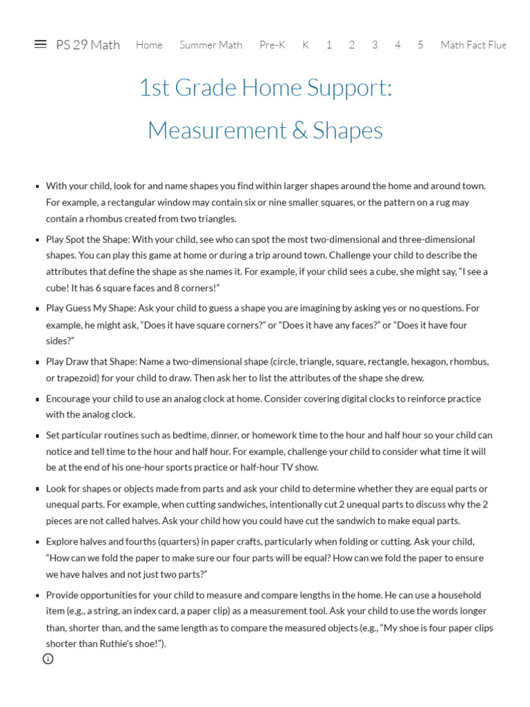 PS 29 Math - Measurement & Shapes | PDF | Shape | Rectangle
