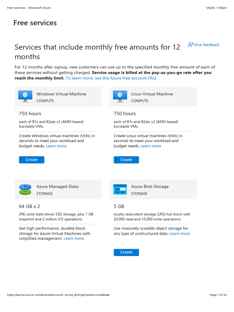 Free Services - Microsoft Azure | PDF | Microsoft Azure | Cloud Computing