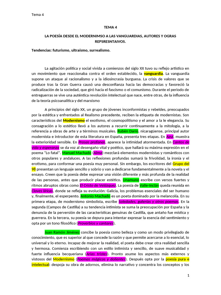 Tema 4 | PDF | Vanguardia | Poesía