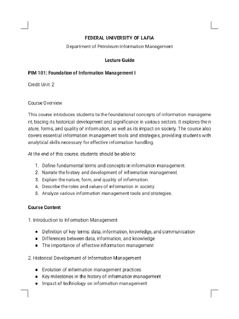 PIM 101 - Foundations of Information Management I - Phoenix | PDF