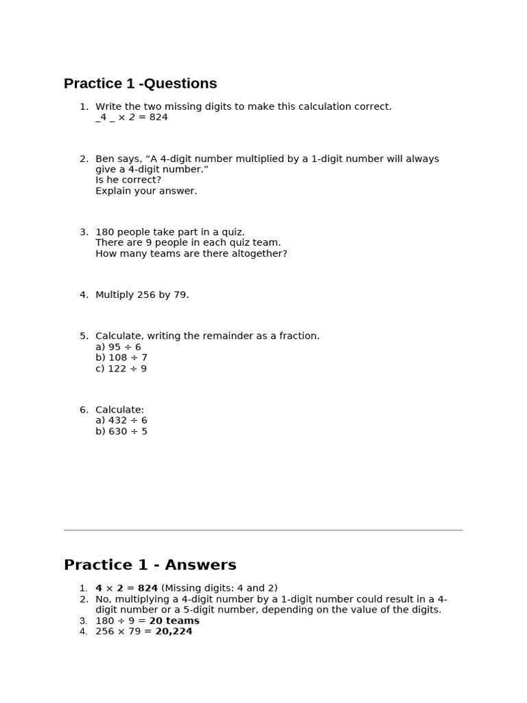 Maths Practice Questions - Unit 11 Practice 1 | PDF