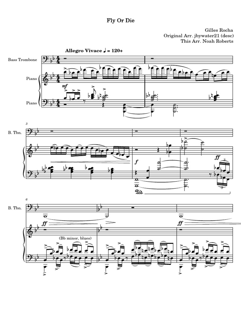Fly or Die For Bass Trombone and Piano | PDF | Musical Compositions | Elements Of Music