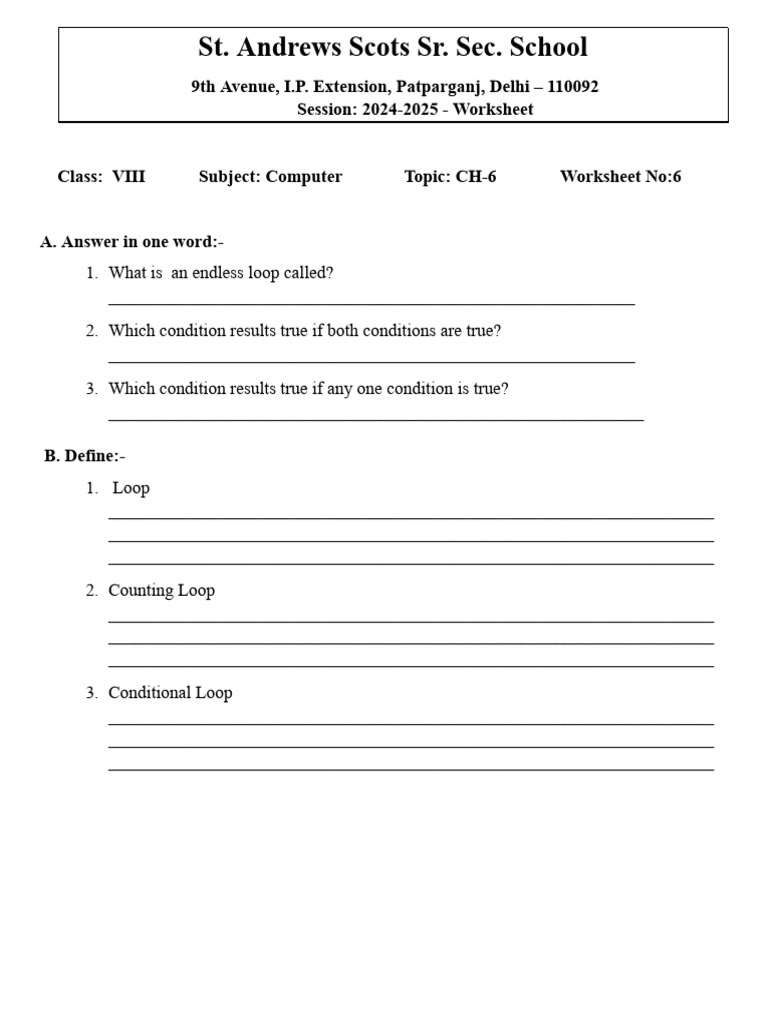 Computer - Ch-6 Worksheet-6 (VIII) 2024 | PDF