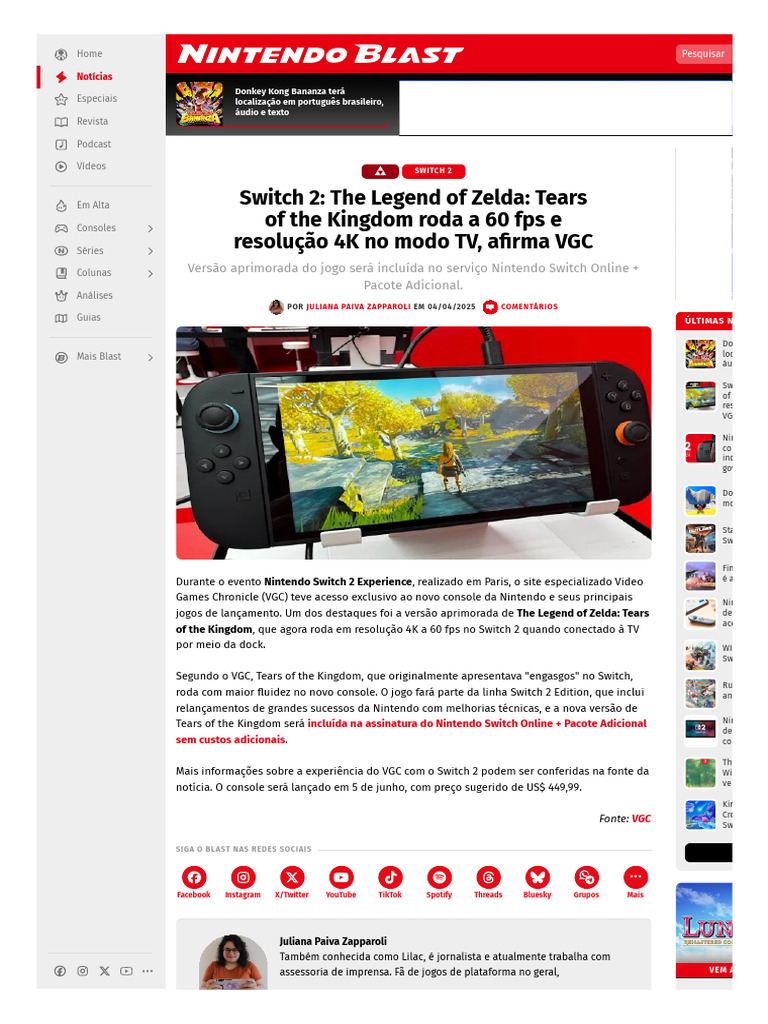 Zelda 4K no Nintendo Switch 2 | PDF | Nintendo | Editores de jogos de ...