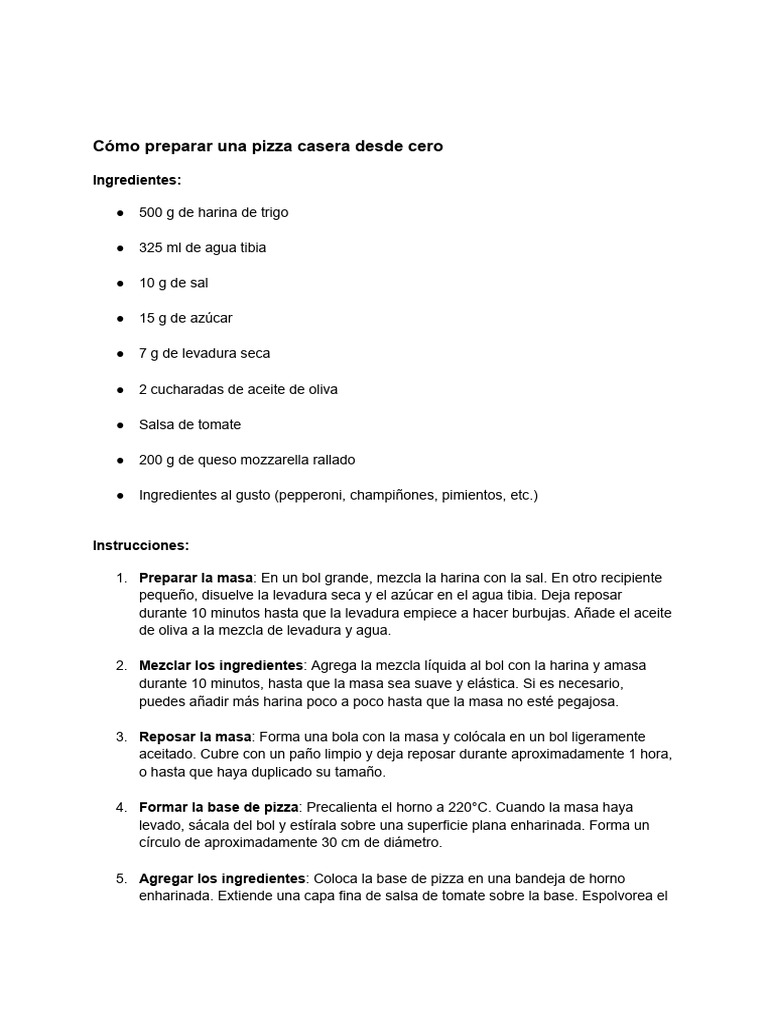 Cómo Preparar Una Pizza Casera Desde Cero | PDF