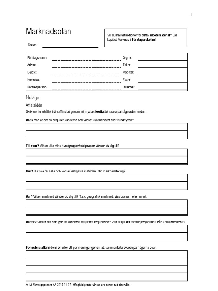 Marknadsplan | PDF