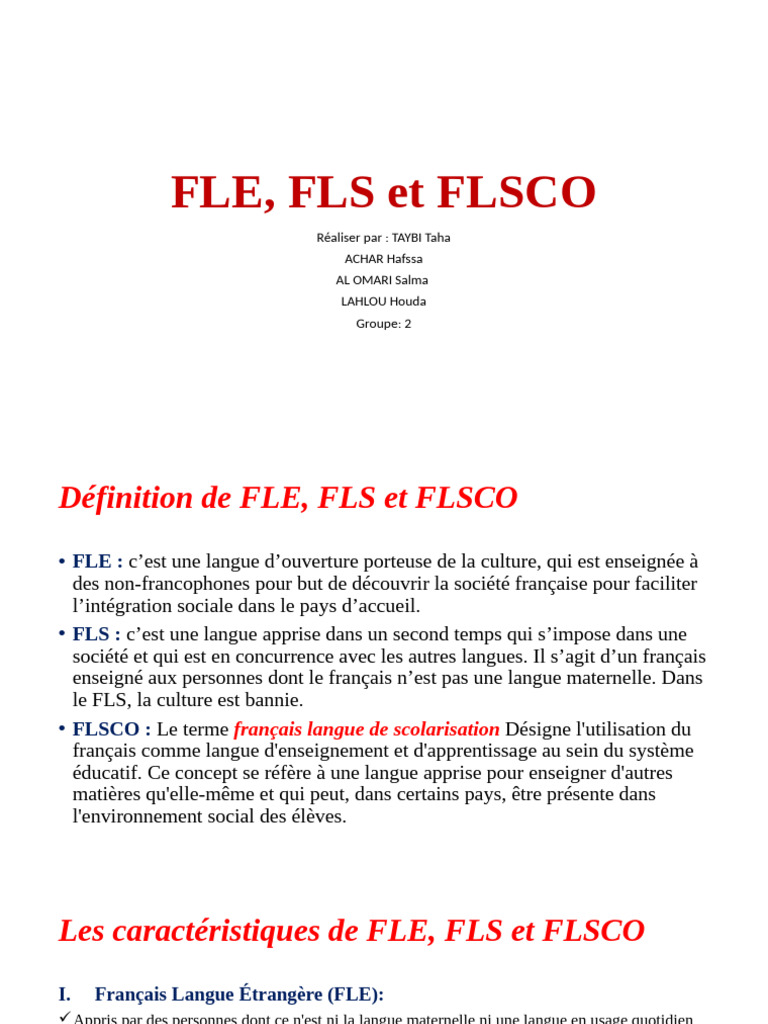 Définition de FLE, FLS et FLSCO | PDF | Langue française